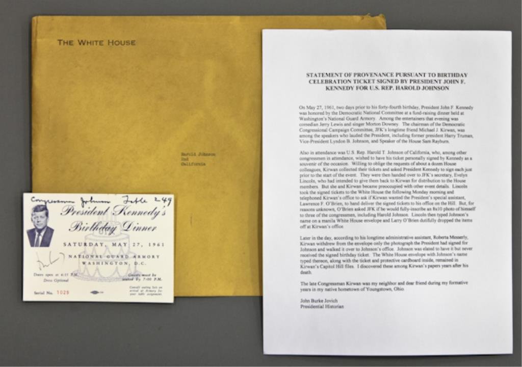 John F. Kennedy Signed 1961 Birthday Dinner Ticket