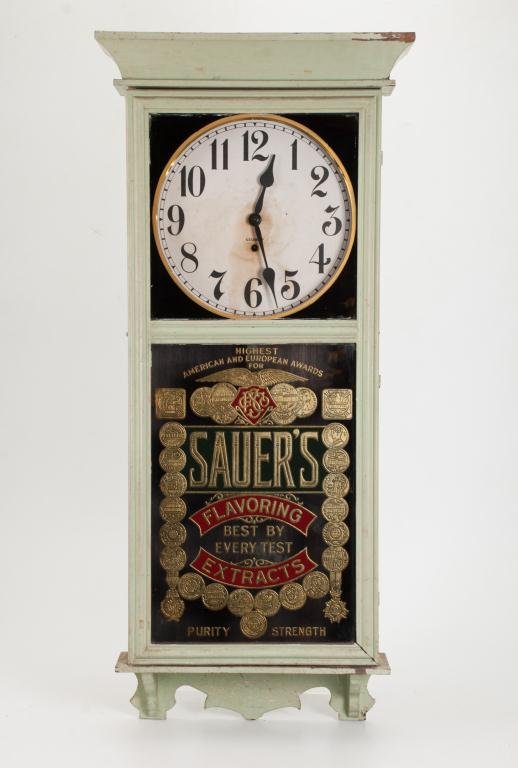 Gilbert Wall Clock w Sauer's Extract Advertisement