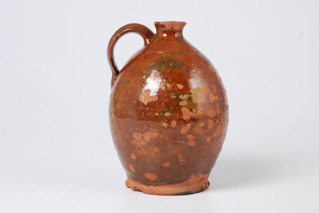 Ovoid Redware Jug With Manganese.