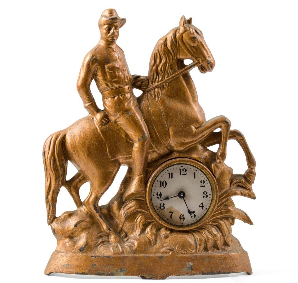 Cast Iron Teddy Roosevelt Cast Iron Mantle Clock
