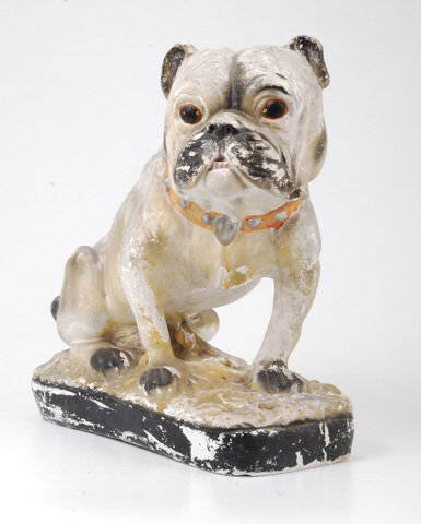 Large Painted Cast Plaster Chalk Bull Dog