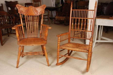 Oak Pressed Spindle Back Sewing Rocking Chair