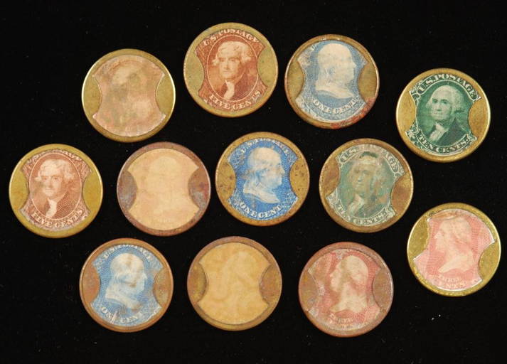 (12) Civil War Era Encased Postage Stamps