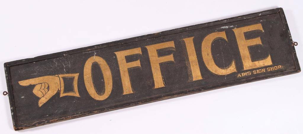 (19th C) "office" Gilt & Sand Painted Trade Sign