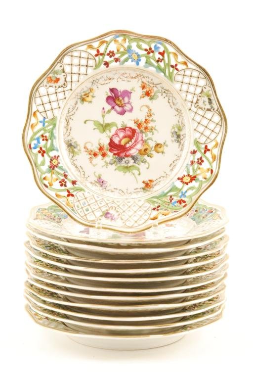 Set Of 12 German Reticulated Plates
