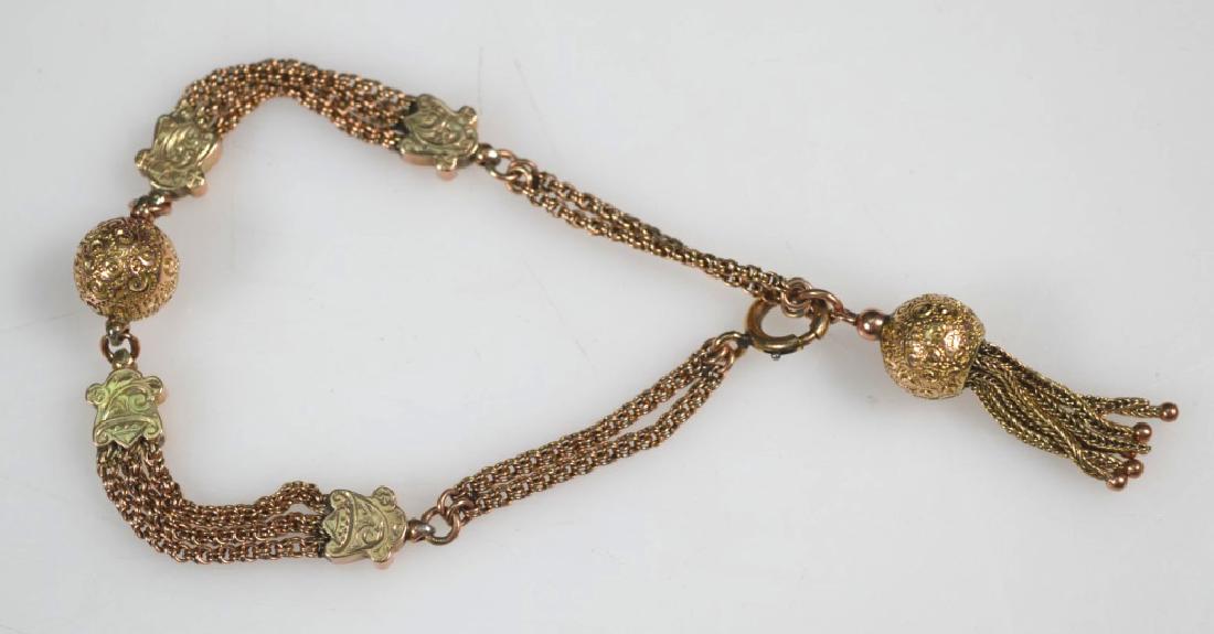 Victorian Old Gold Engraved Ball & Tassel Bracelet