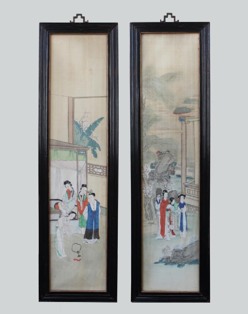Two 19 C Chinese Paintings on Silk; Chinese Frames