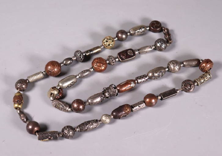Japanese 19 C 42 Ojime Bead Necklace Silver & Gold
