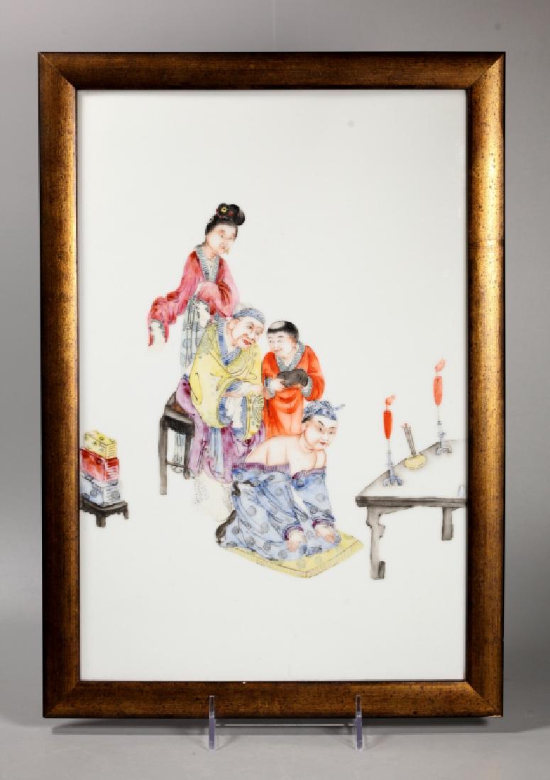 Chinese Enameled Porcelain Plaque Yue Fei & Tattoo
