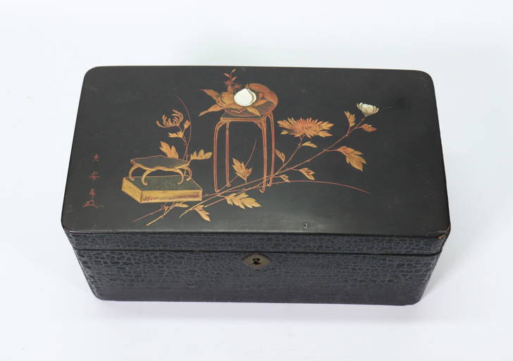 Japanese Lacquer Tea Chest Fitted W 2 Hinged Boxes