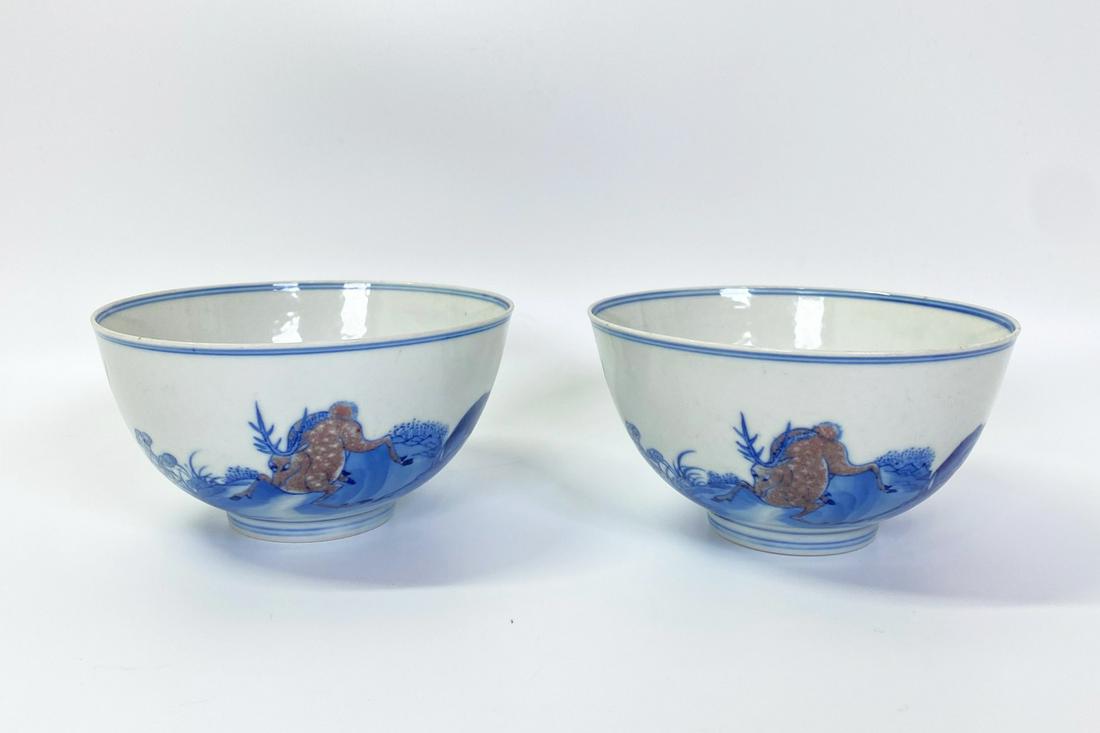 Fine Pr Chinese Blue & Red Jiangxi Porcelain Bowls Auction