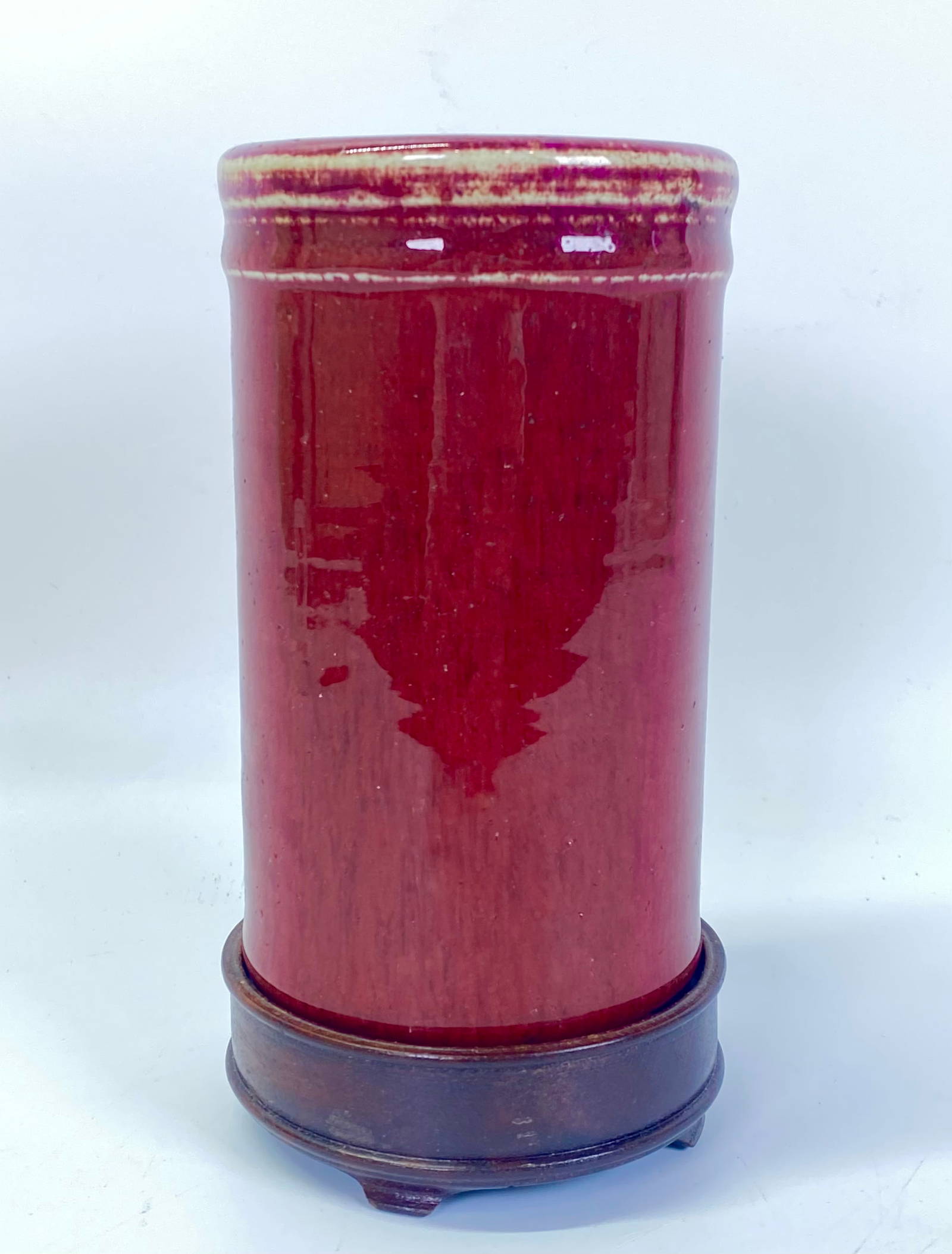 Chinese 19th C Red & Flambe Porcelain Brush Pot Auction