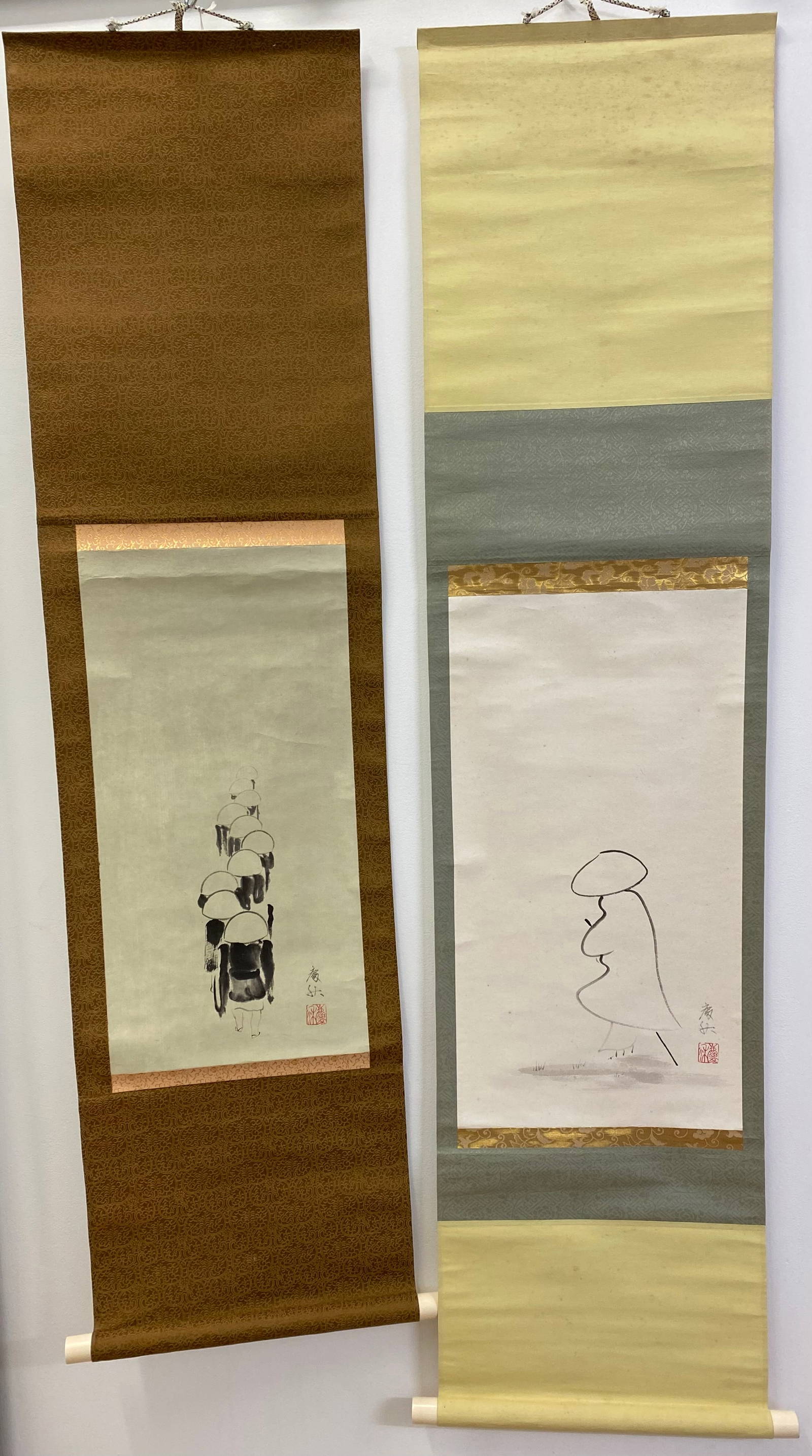 2 Ink Painting Hanging Scrolls Of Buddhist Monks Auction