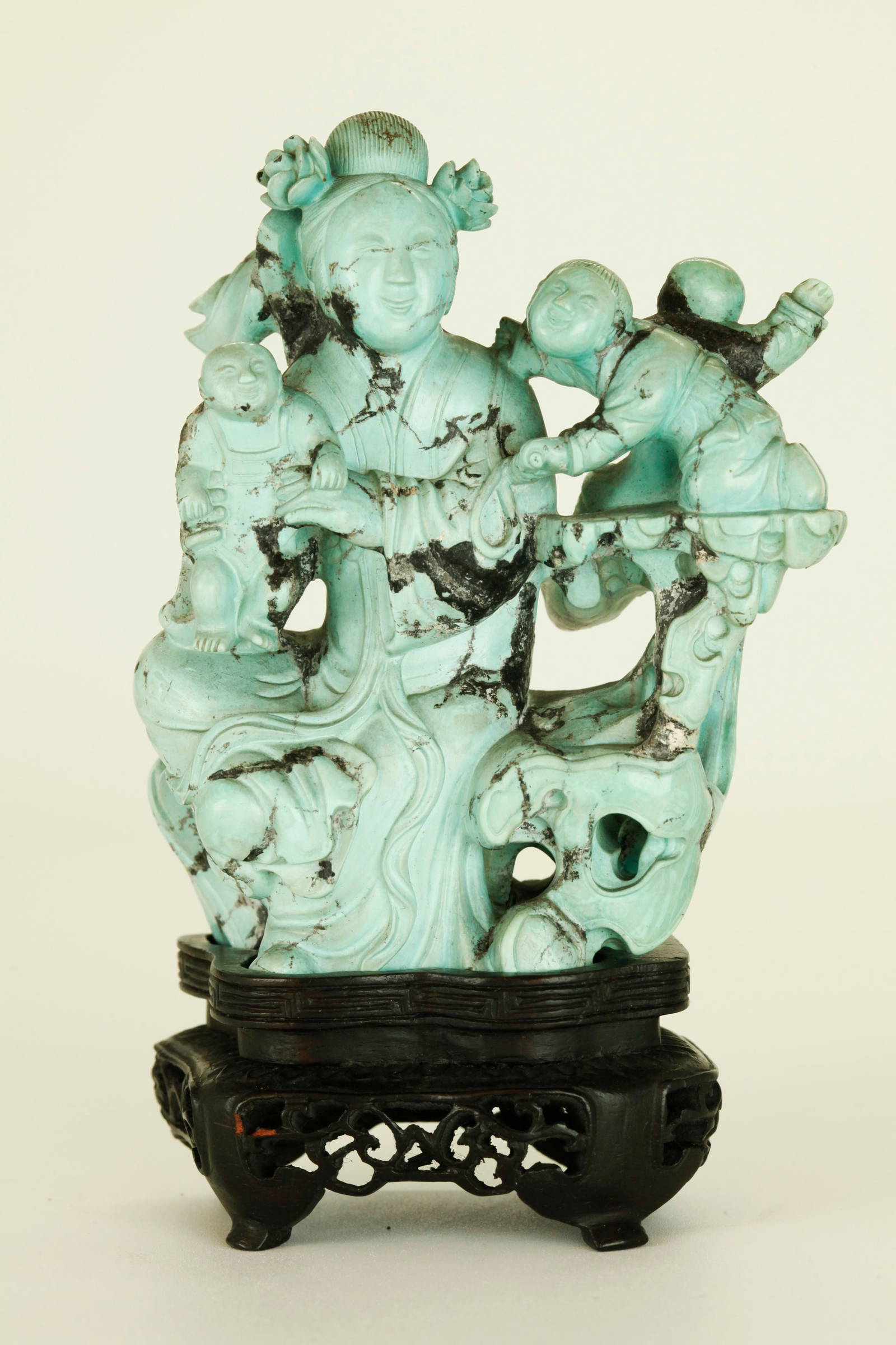 Fine Chinese Carved Turquoise Stone Figures Auction