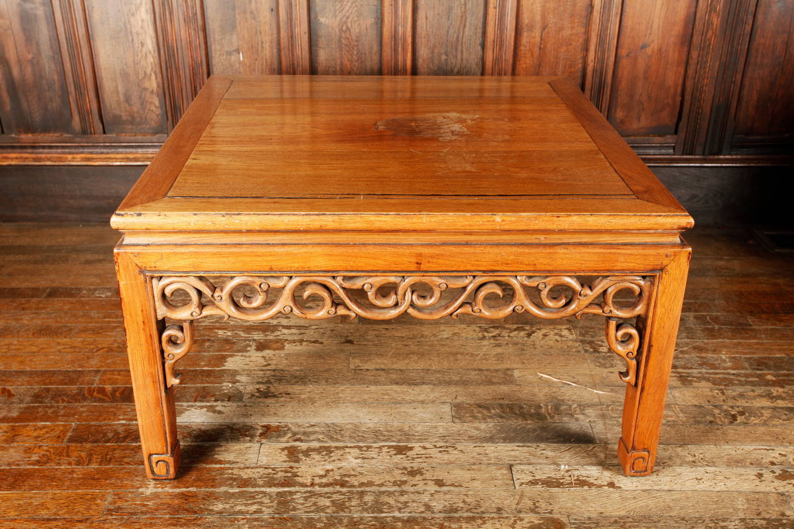 Chinese Yellow Hard Wood Sq Low Table Curl Skirt Auction