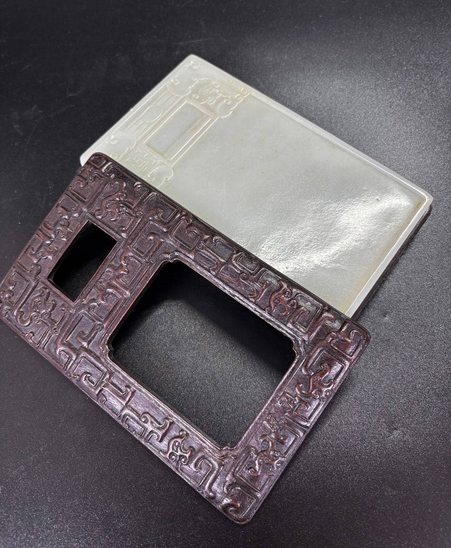 Fine Chinese Carved Double-sided Jade Ink Stone Auction