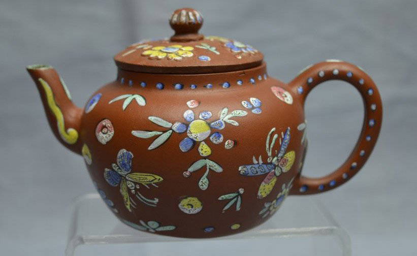 Chinese Enameled Yixing Teapot