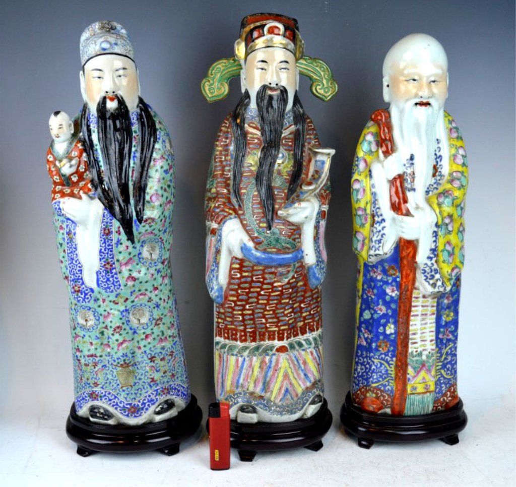 Fu Lu Shou Three Star Gods In Chinese Porcelain