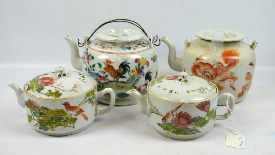 4 Late Qing Chinese Enameled Porcelain Teapots