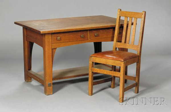 42: Limbert Desk and Chair Oak Grand Rapids and Holland
