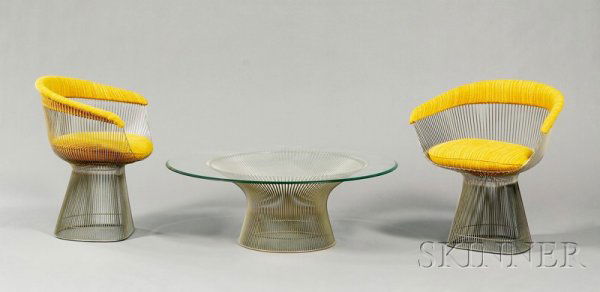 417: Warren Platner Coffee Table and Two Armchairs Nick