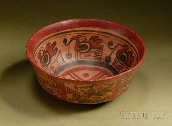 Pre Columbian Polychrome Pottery Bowl, Maya, C. 300