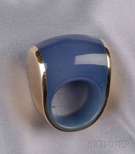 18kt Gold And Blue Chalcedony Hololith Ring, Vhern