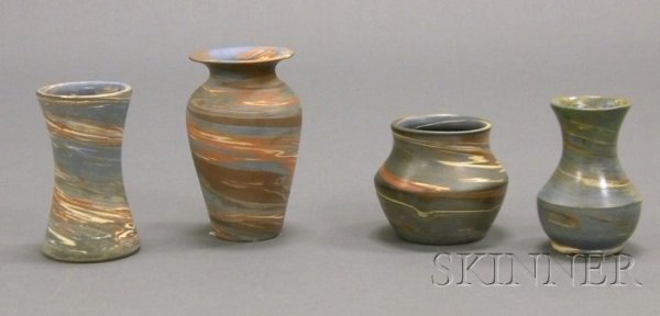 150: Four Niloak Pottery Vases Multicolored clay Benton