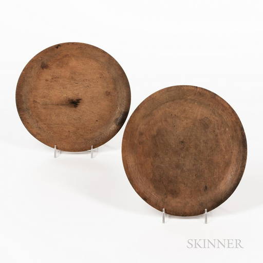 Two Maple Treenware Plates, 18th Century, Dia. 7 3/4