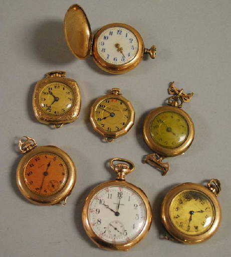 Seven Small Pocket Watches, Including Two Waltham