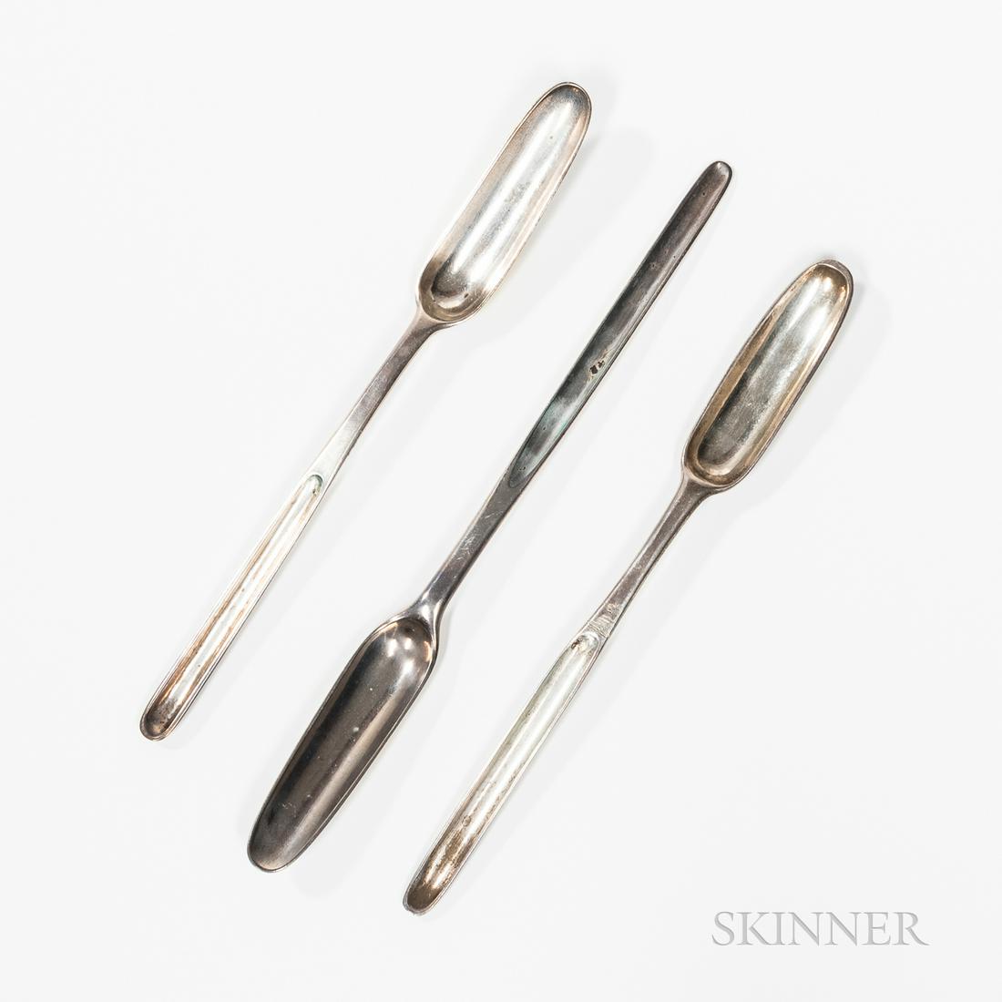 Three Georgian Sterling Silver Marrow Scoops, London,