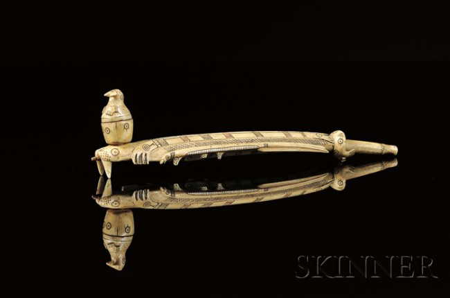 459: Eskimo Carved Ivory Pipe, Alaska, c. late 19th cen