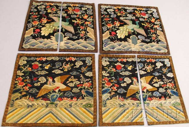 Two Embroidered Silk Mandarin Squares/rank Badges,