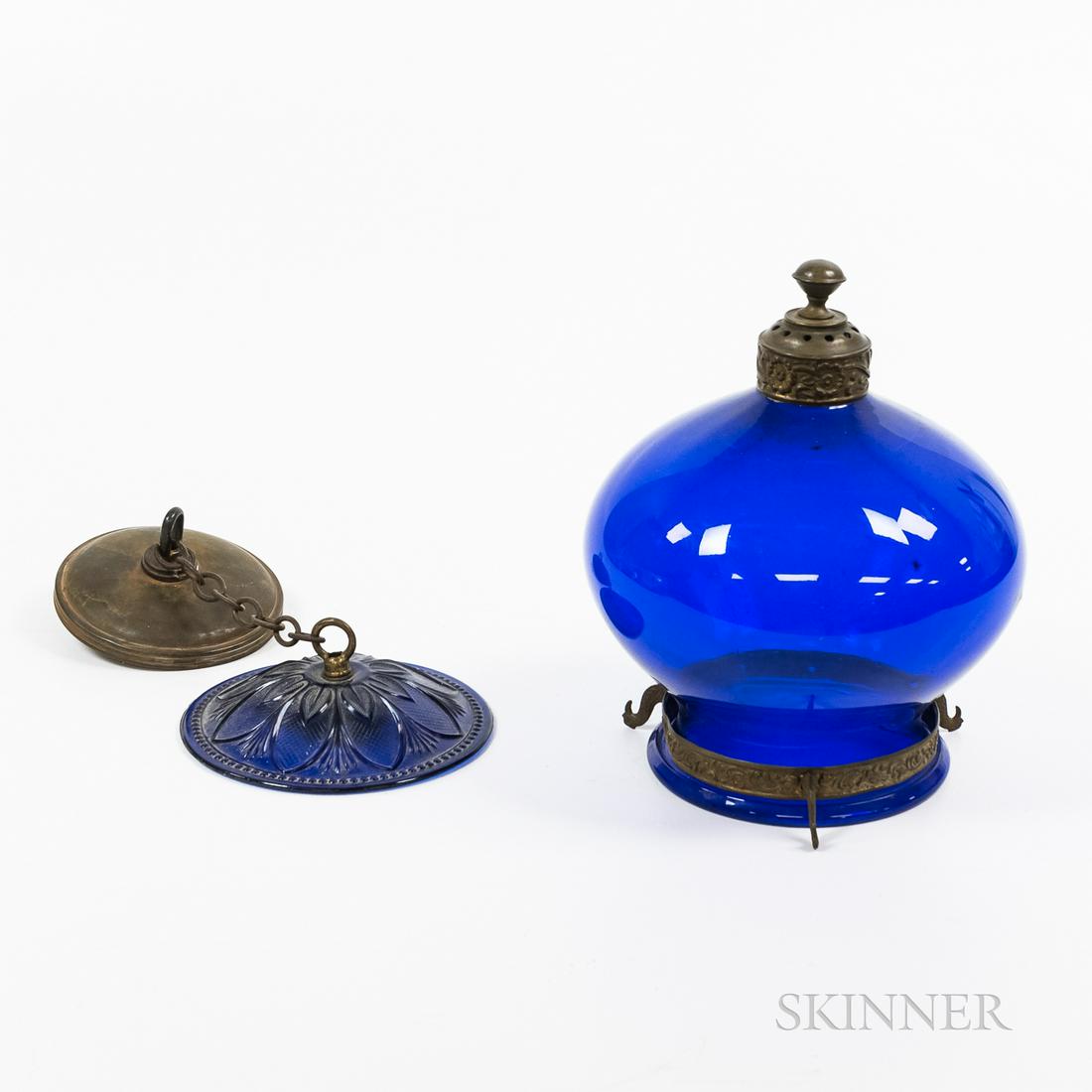 Cobalt Blue Glass Bell Jar Lantern, With Pressed Glass Smoke Bell ...
