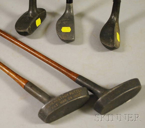 Five Wood Shaft Golf Putters, Including English "h