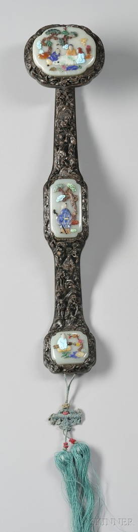 Jade Inlaid Carved Wood Ruyi Scepter, China, The A