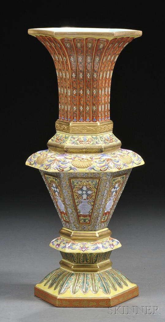 Polychrome Enameled Zun Vase, China, The Faceted