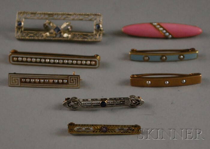 Eight Antique 14kt Gold Bar And Lingerie Pins, Inc