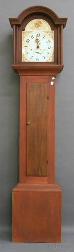 Silas Hoadley Red Painted Cherry Tall Case Clock,