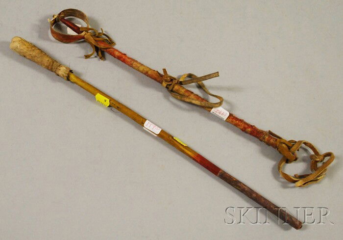 Two Plains Indian Items, A Wood And Hide Wand And