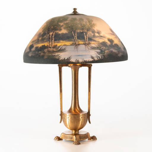 Moe Bridges Company Reverse Painted Glass Shade With Gilt Bronze Base ...