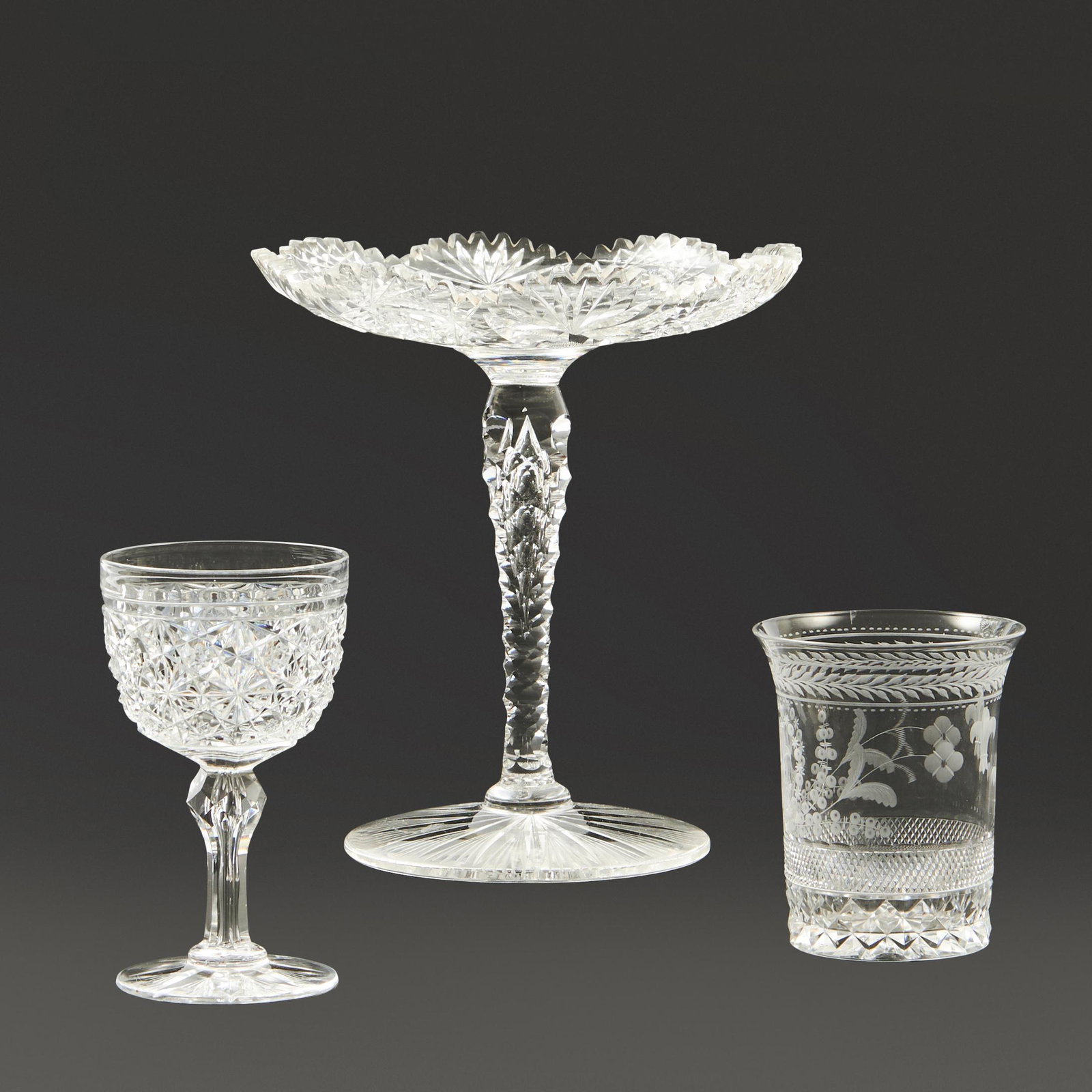 Two Pieces Of T.g. Hawkes & Co. Cut And Engraved Crystal And A J. Hoare ...