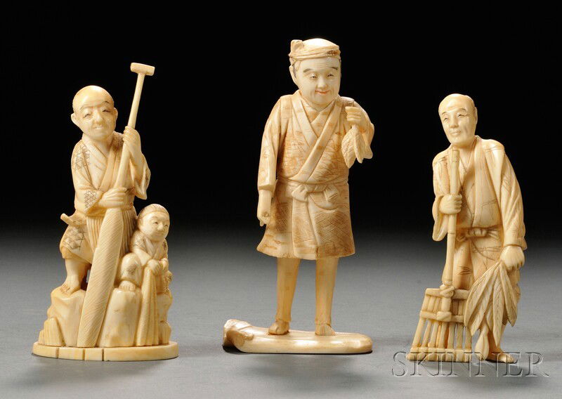 Three Ivory Carvings, Japan, Early 20th Century, A