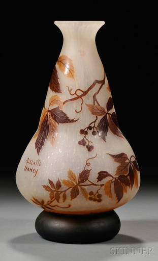 A. Delatte Cameo Glass Vase Art Glass Nancy, France Decorated With ...
