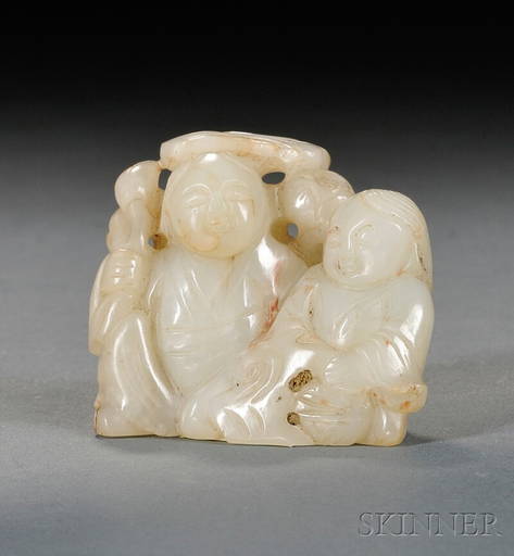 Jade Carving, China, Two Seated Figures With One