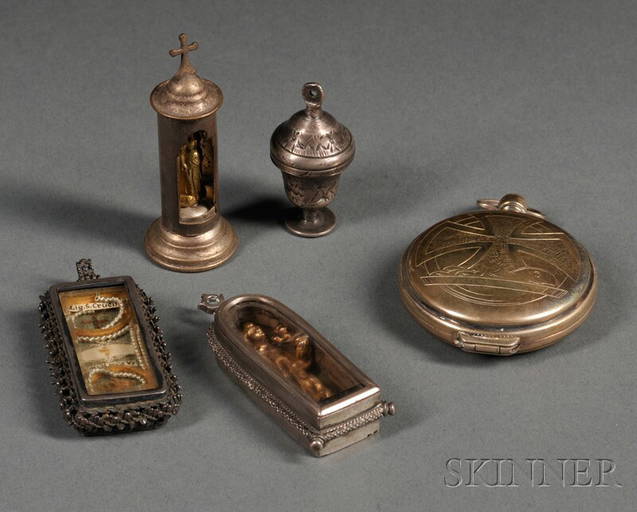 Five Silver Reliquary And Host Boxes, A Reliquary