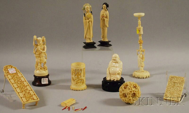 Eight Carved Ivory Items, Including Four Figures,