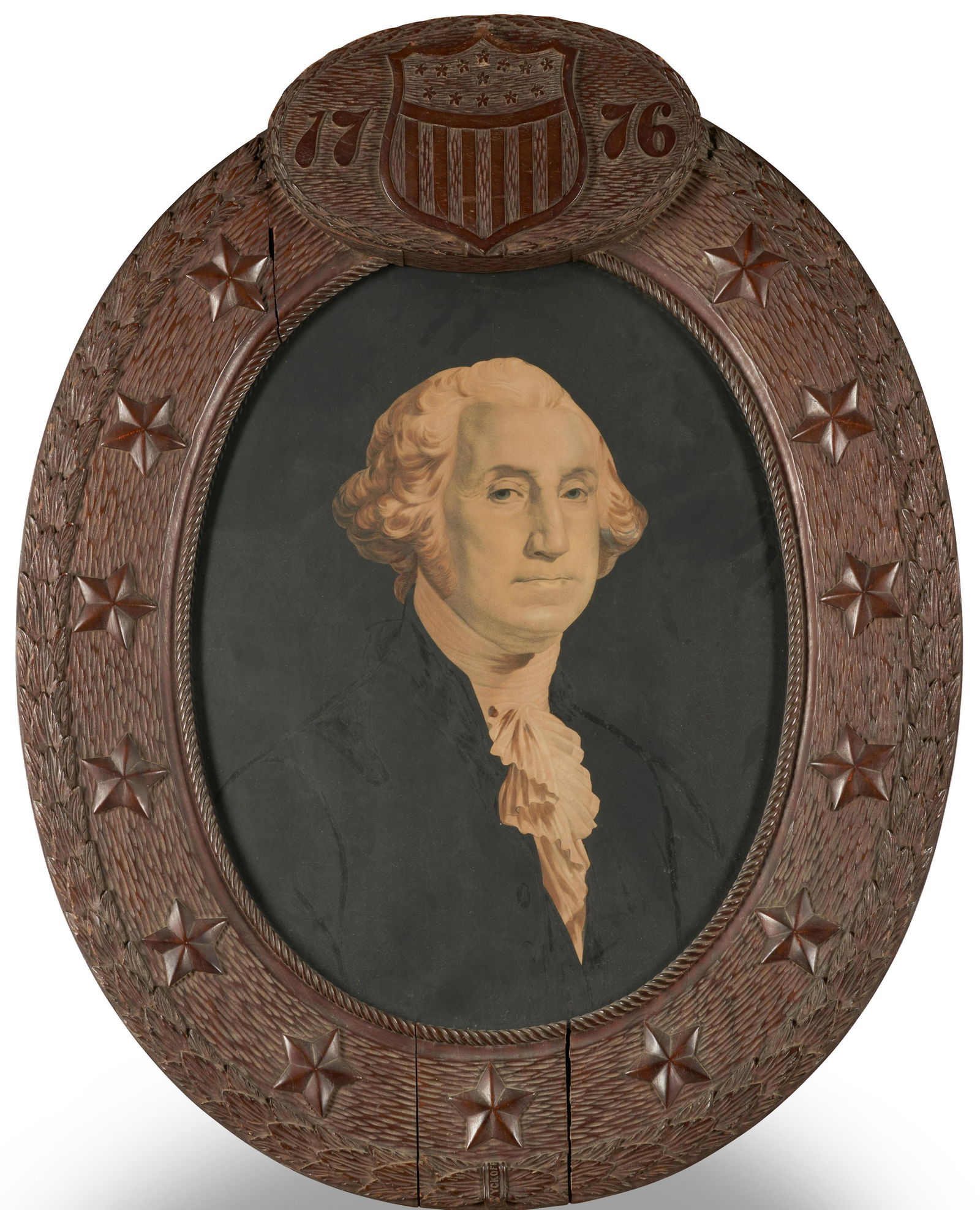 Mahogany Frame With Portrait Of George Washington, America, 19th Century.