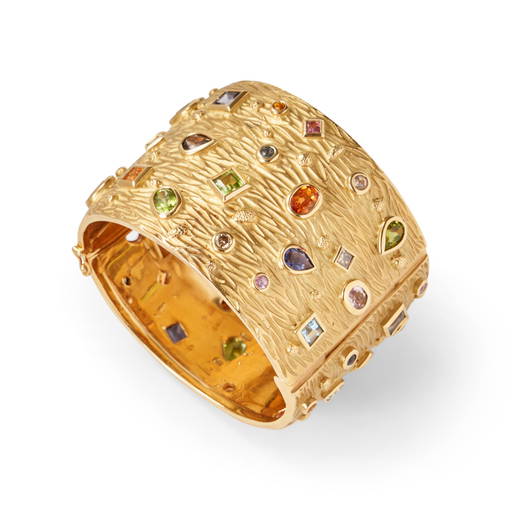 Mish New York: An 18k Gold, Brown Diamond, And Gem Set Cuff Bracelet