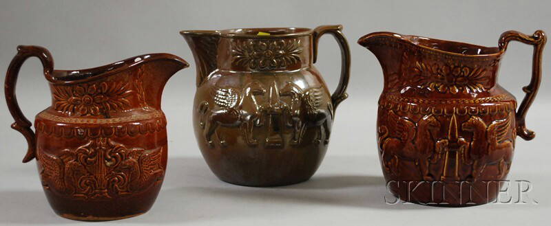 Three Bennington And Rockingham Glazed Molded Pot